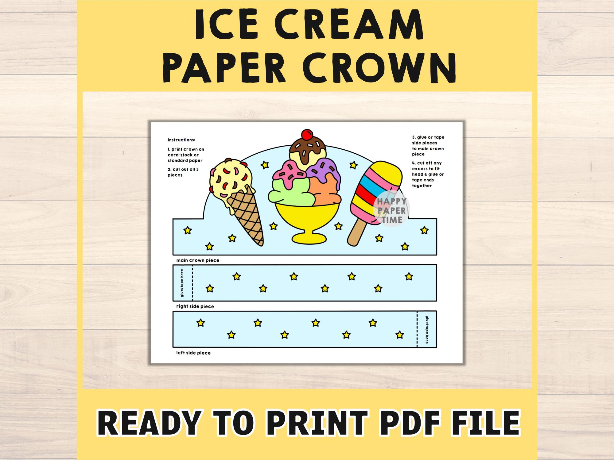 Ice Cream Paper Crowns Summer Spring Printable Kids Craft Birthday ...
