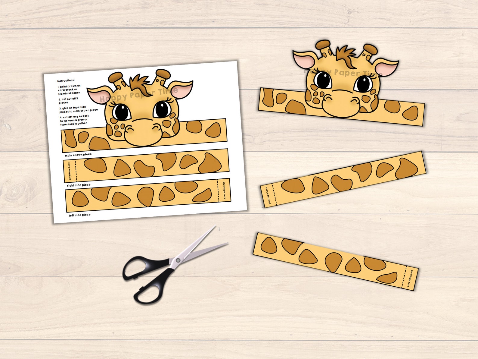 Giraffe Paper Crown Party Coloring Printable Kids Craft African ...