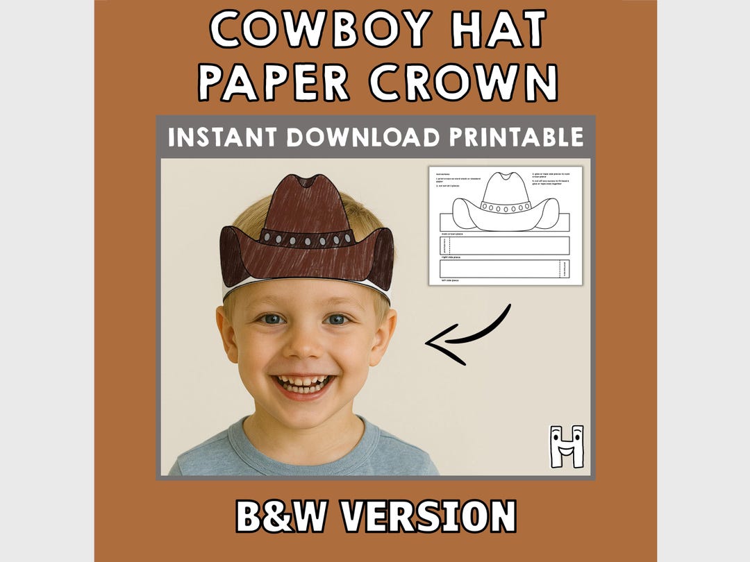 Cowboy Hat Paper Crown Party Coloring Printable Kids Craft Wild West ...