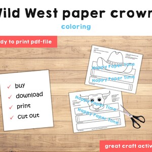 Wild West Paper Crown Coloring Headband Cowboy Sheriff Cowgirl Party ...