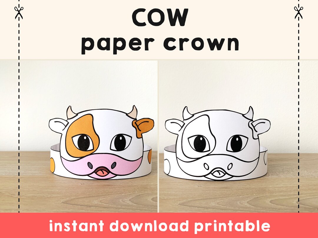 Cow Paper Crown Template Coloring Activity Printable Kids Craft Farm ...