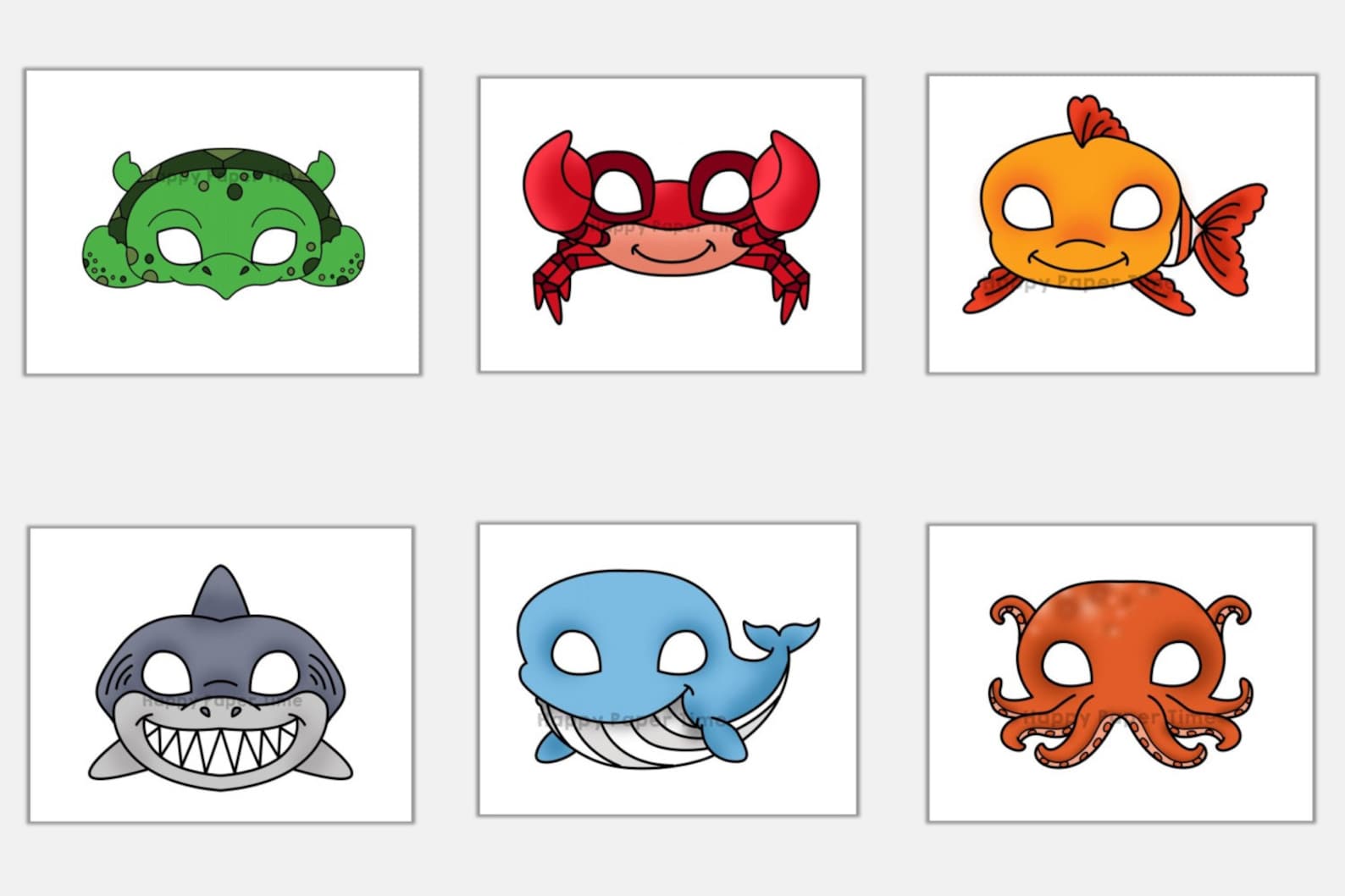 Ocean Animal Masks Template Crab Sea Turtle Whale Shark - Etsy UK