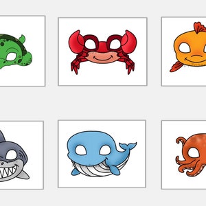 Ocean Animal Masks Template Crab Sea Turtle Whale Shark Octopus Fish ...