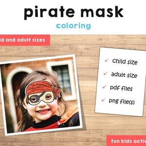 Pirate Mask Costume Coloring Printable Party Favor Craft Activity ...