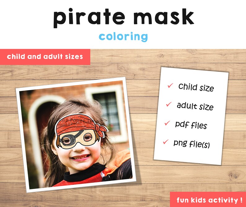 Pirate Mask Costume Coloring Printable Party Favor Craft Activity ...