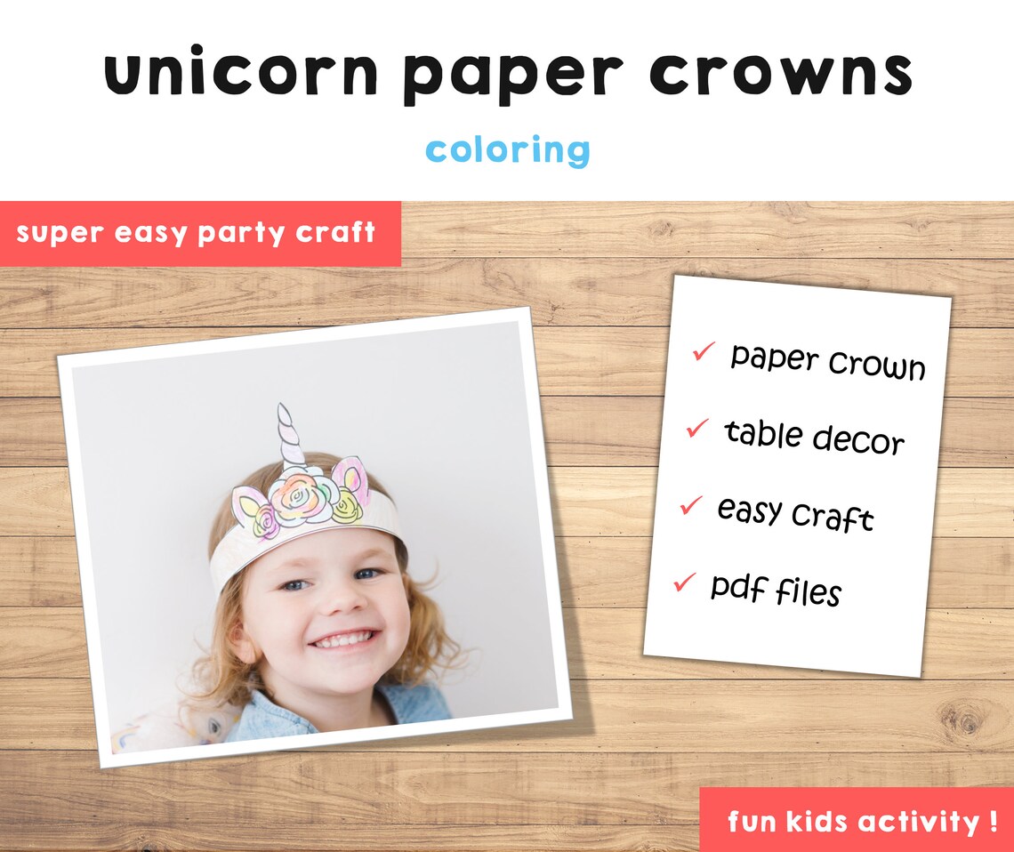 Unicorn Paper Crown Coloring Printable Kids Craft Unicorn | Etsy