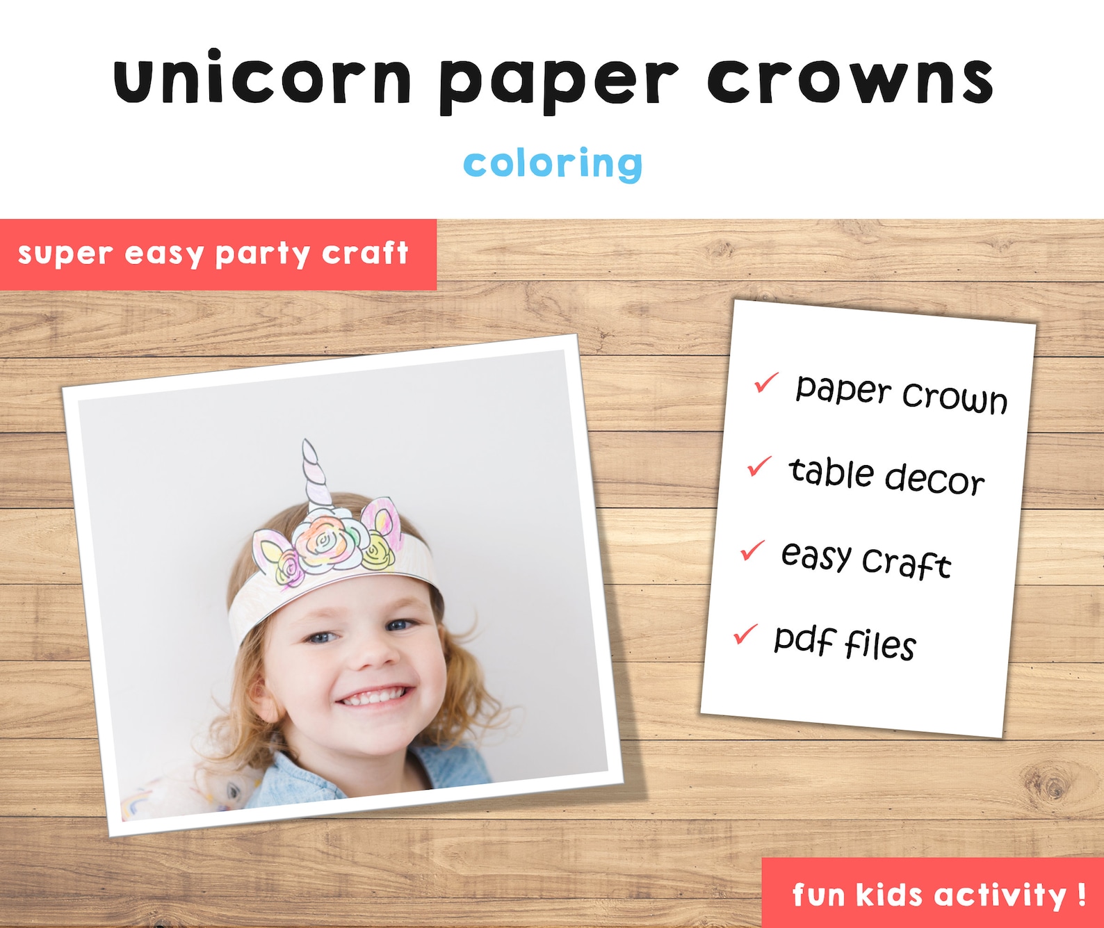Unicorn Paper Crown Coloring Printable Kids Craft Unicorn | Etsy