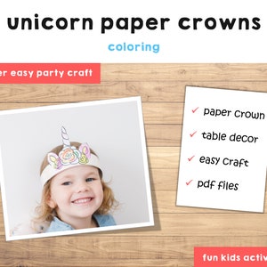 Unicorn Paper Crown Coloring Printable Kids Craft Unicorn Princess ...