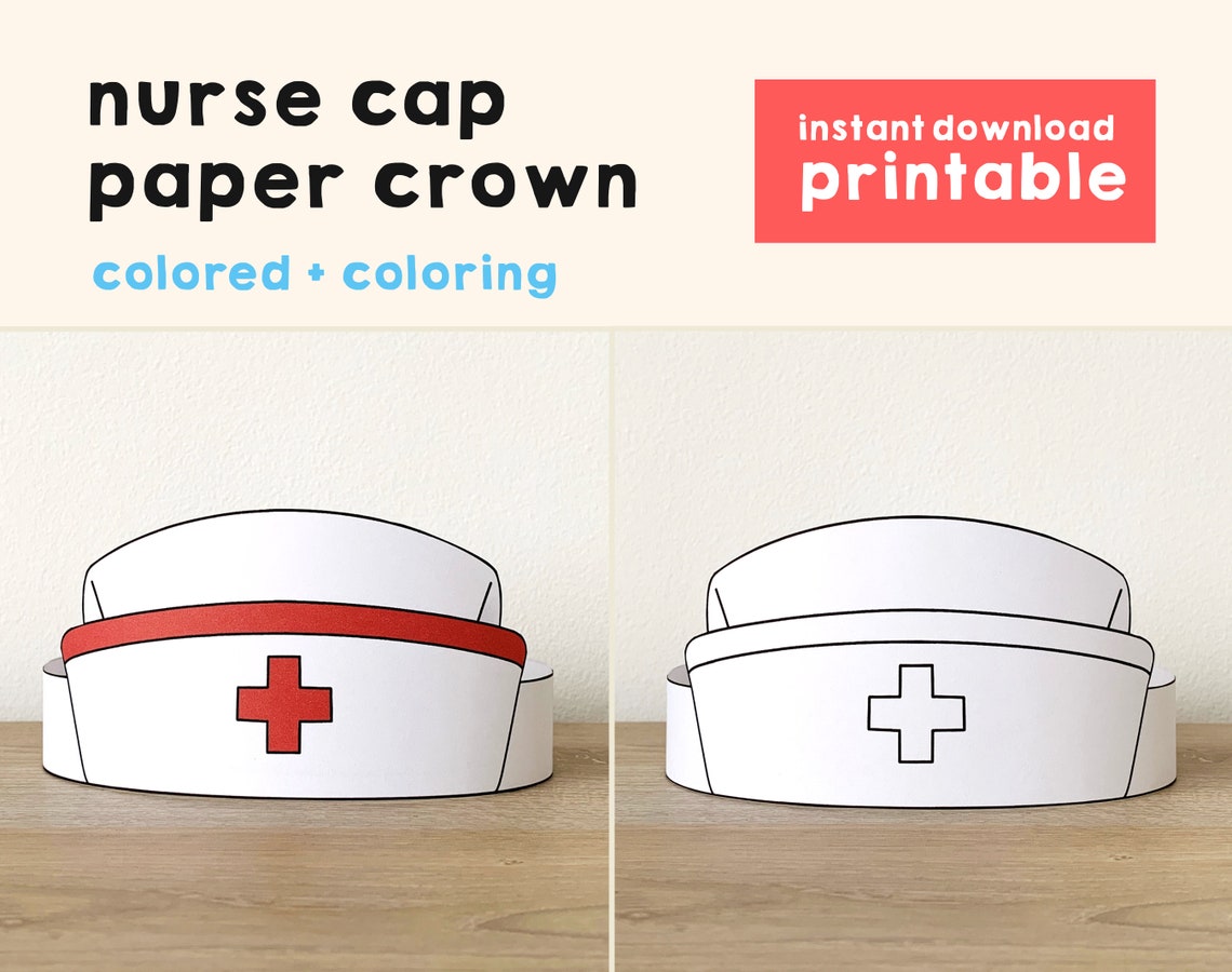 Nurse Cap Hat Paper Crown Party Coloring Printable Kids Craft | Etsy