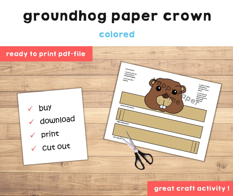 Groundhog Day Paper Crown Party Printable Kids Craft Spring - Etsy