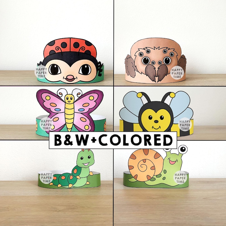 Bugs Insects Paper Crowns Headband Craft Hat Butterfly Caterpillar ...