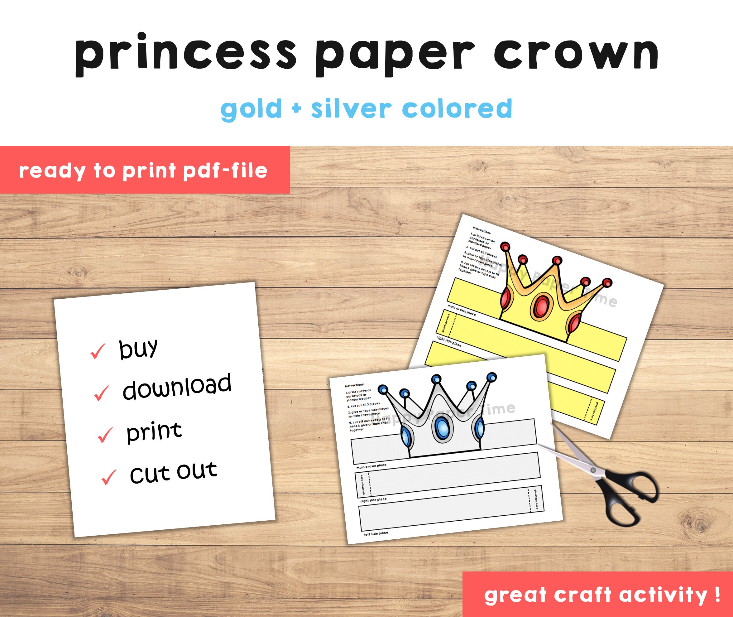 Princess Paper Crown Coloring Printable Kid Craft Princess - Etsy