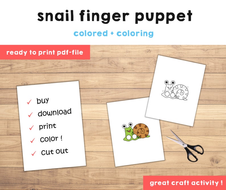 Snail Paper Craft Printable Finger Puppet Bug Template Kids - Etsy