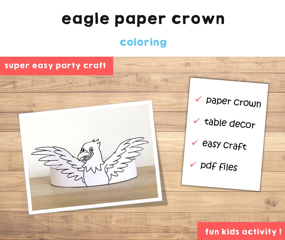 Eagle Paper Crown Party Activity Printable Kids Coloring Craft - Etsy