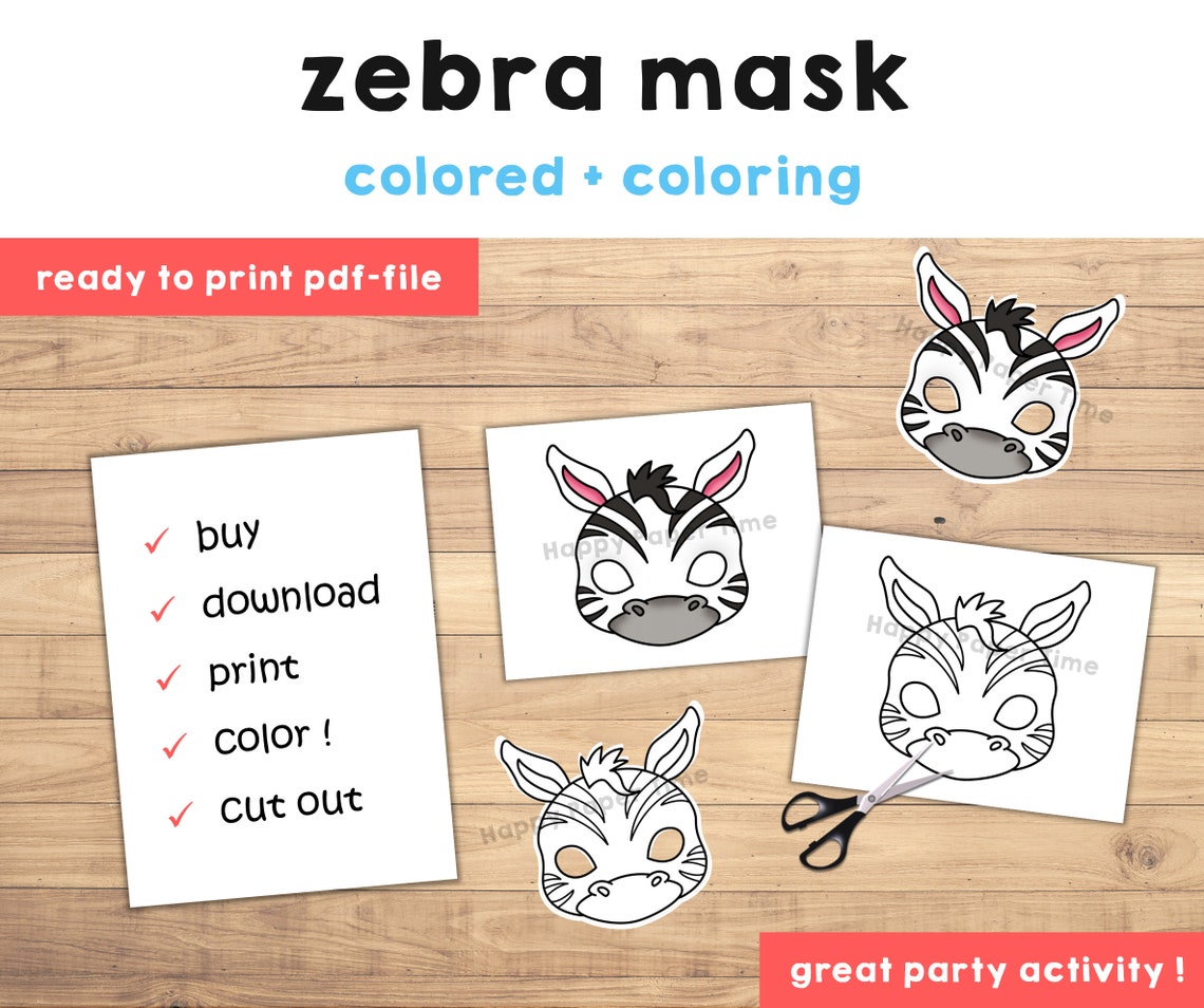 Zebra Mask Costume Animal Mask Printable Party Favor African - Etsy