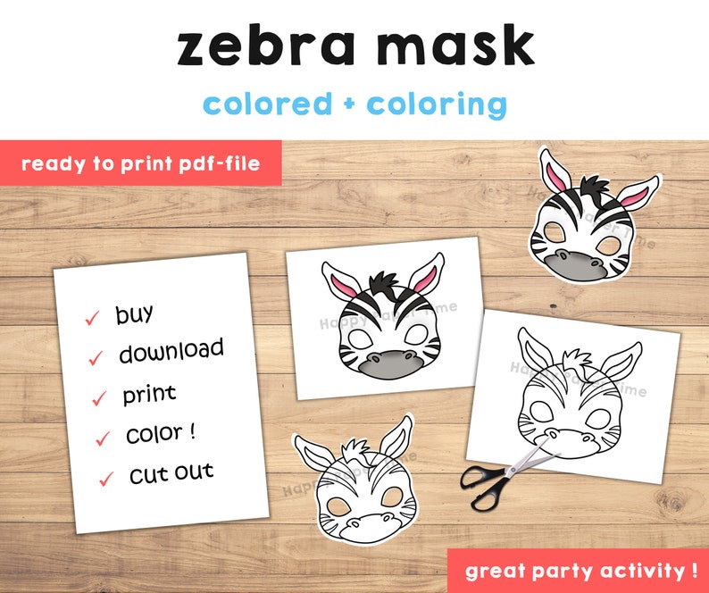 Zebra Mask Costume Animal Mask Printable Party Favor African | Etsy