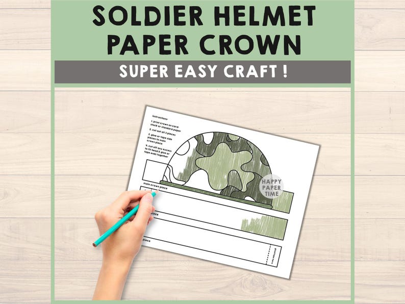 Soldier Helmet Paper Crown Headband Military Army Veteran Day Coloring ...