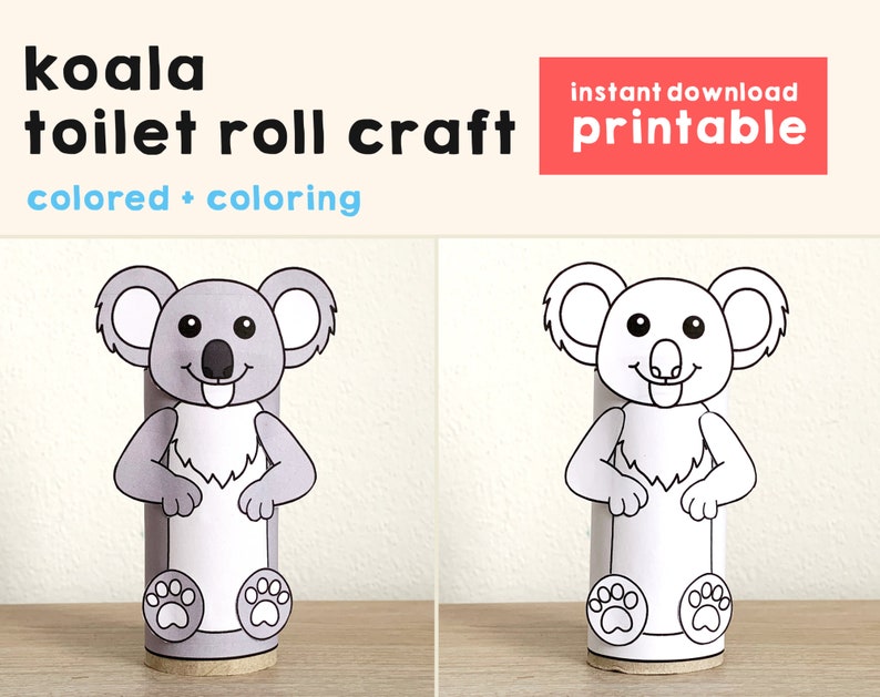 Koala Toilet Paper Roll Craft Australian Animal Party Coloring - Etsy