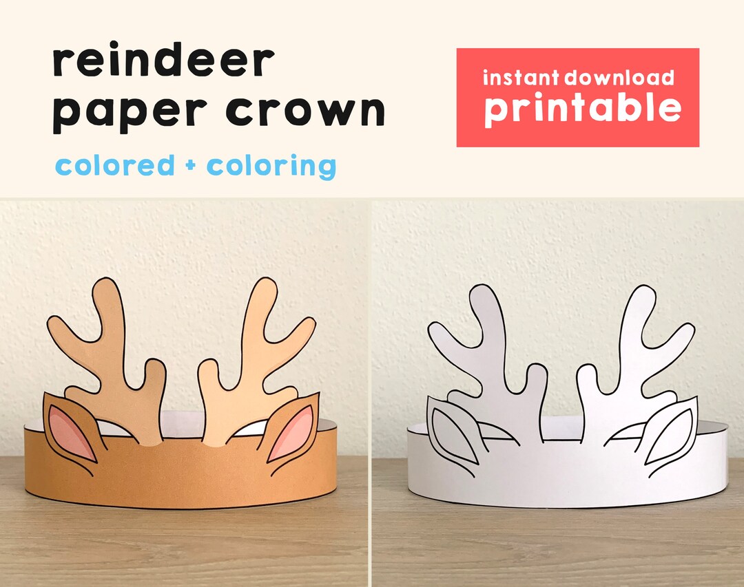 Reindeer Paper Crown Hat Christmas Winter Holiday Party - Etsy