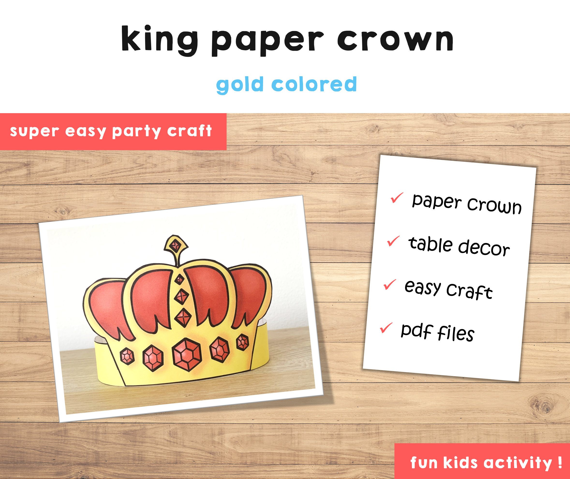 King Paper Crown Prince Gold Royal Printable Kids Craft Prince Birthday ...