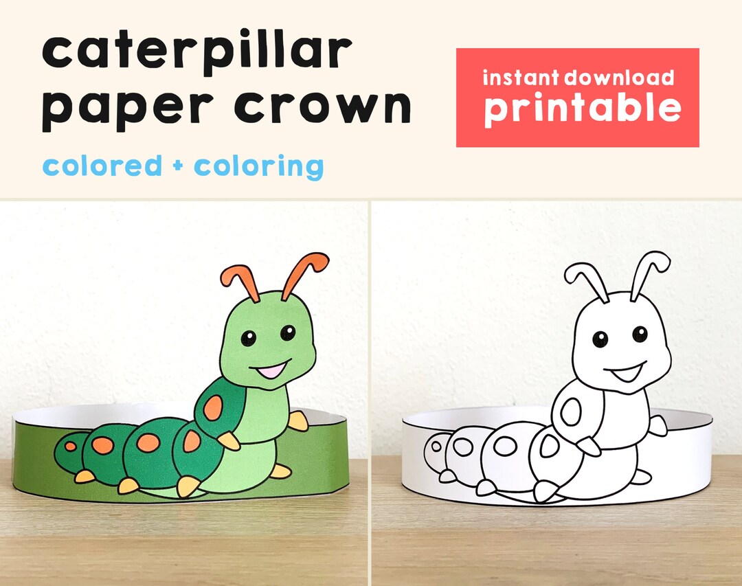 Caterpillar Paper Crown Headband Party Coloring Printable Kids - Etsy