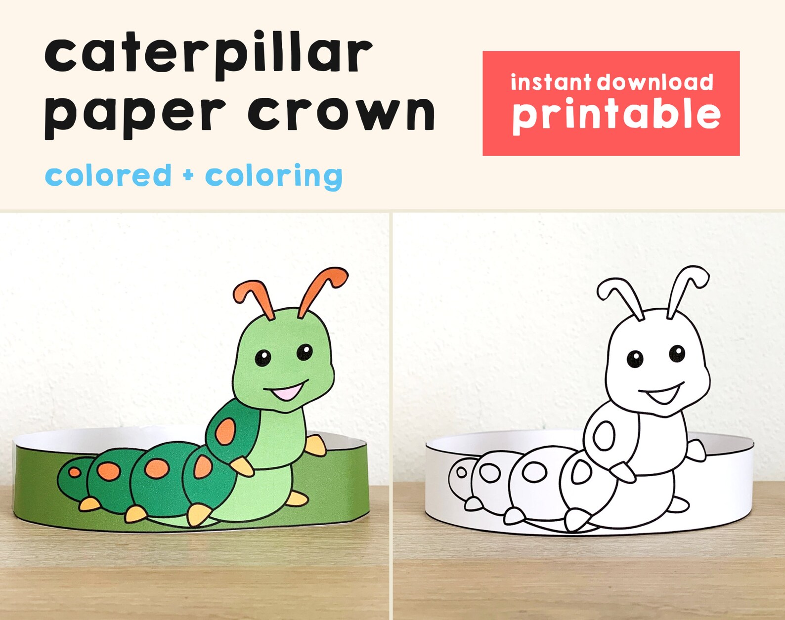 Caterpillar Paper Crown Headband Party Coloring Printable Kids - Etsy