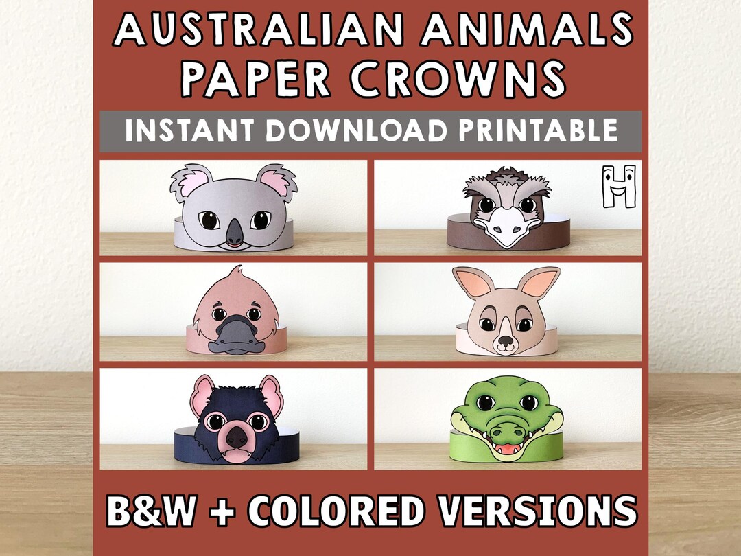 Australian Animal Paper Crowns Safari Koala Kangaroo Crocodile Emu ...