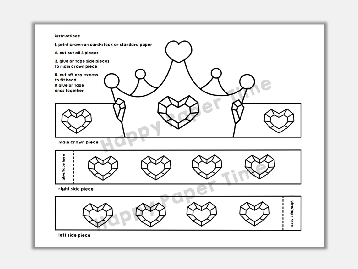 Heart Princess Paper Crown Party Activity Printable Kids Easy - Etsy