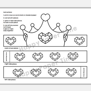 Heart Princess Paper Crown Party Activity Printable Kids Easy Craft ...