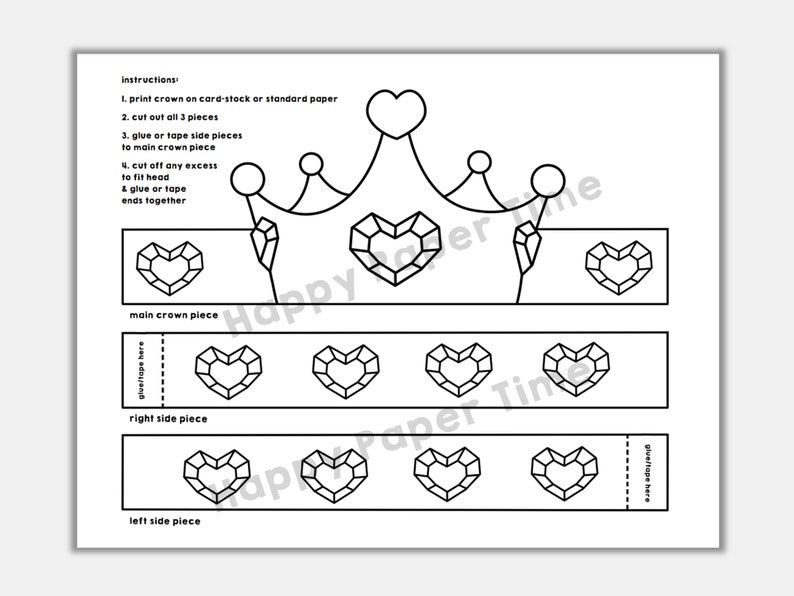 Heart Princess Paper Crown Party Activity Printable Kids Easy - Etsy