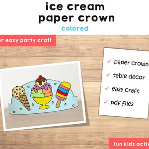 Ice Cream Paper Crowns Summer Spring Printable Kids Craft Birthday ...
