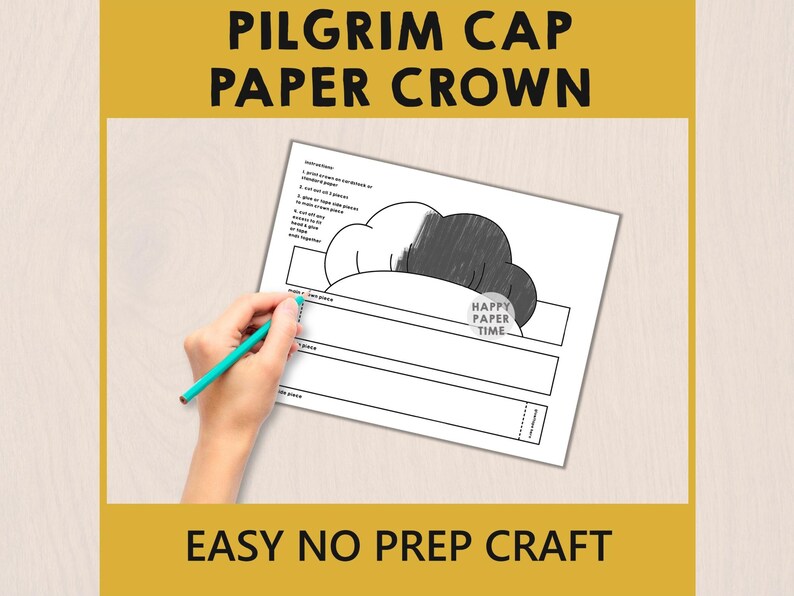 Pilgrim Cap Hat Paper Crown Headband Thanksgiving Settler Party ...
