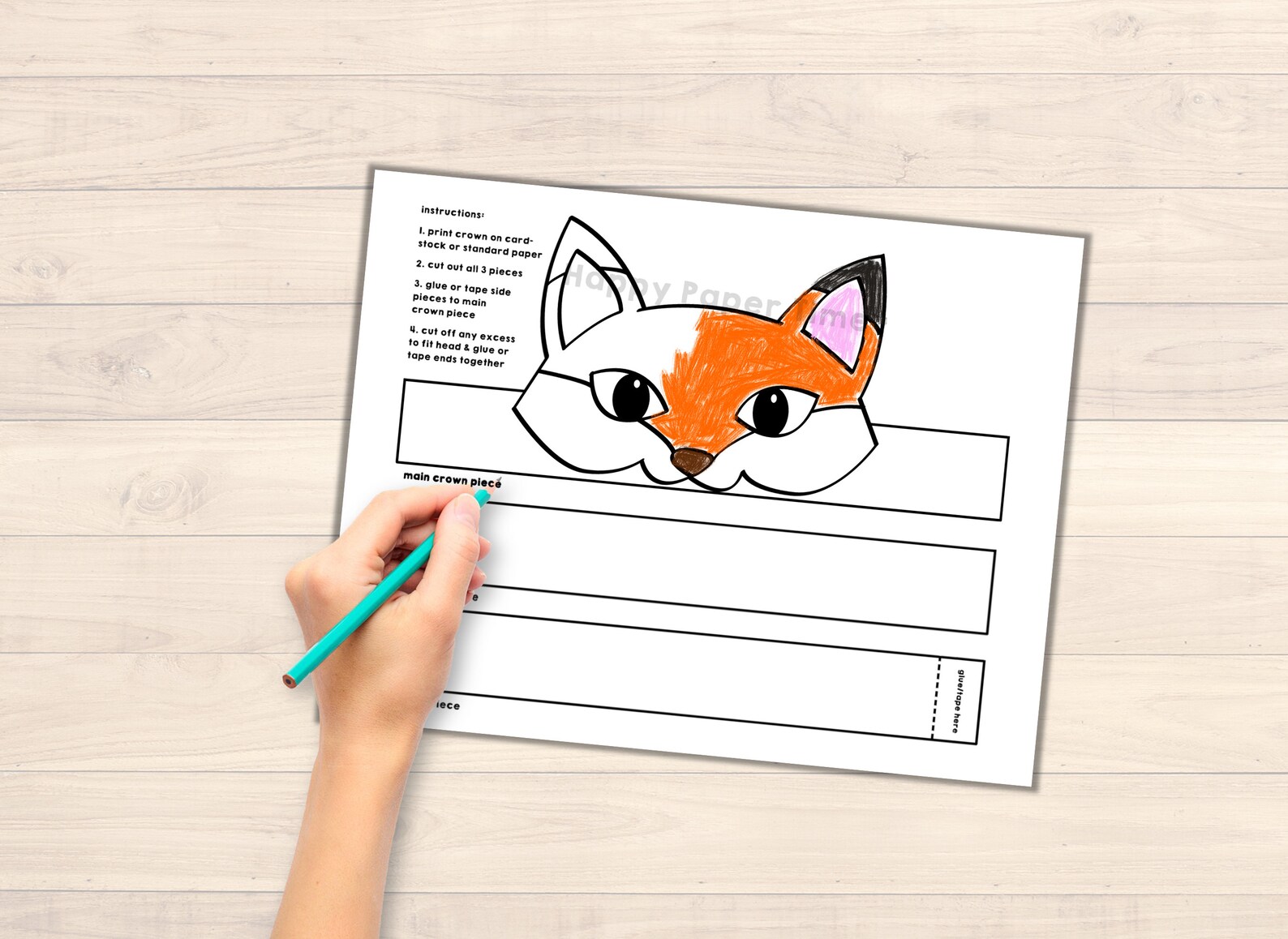 Fox Paper Crown Activity Coloring Printable Kids Craft Woodland Forest ...