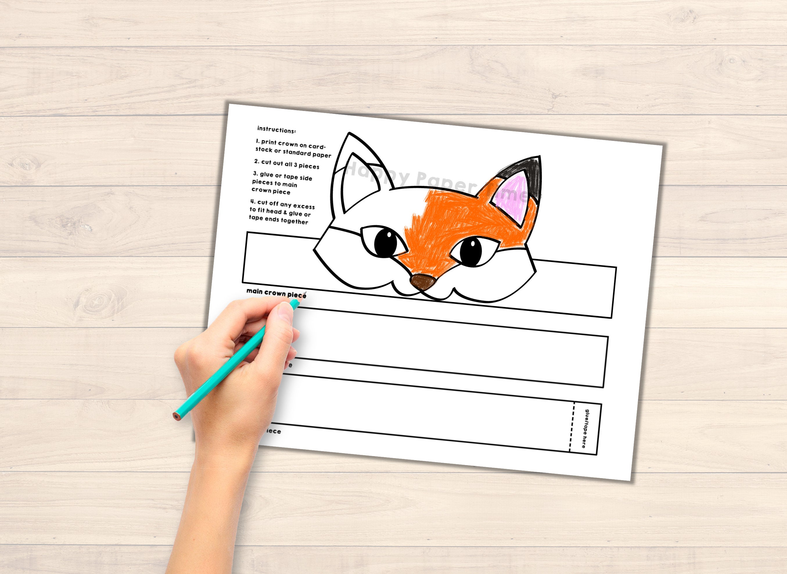 Fox Paper Crown Activity Coloring Printable Kids Craft Woodland Forest ...