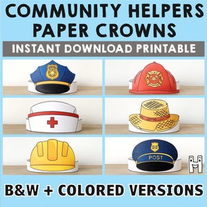 Community Helpers Paper Crowns Police Builder Farmer Nurse Mail Carrier ...