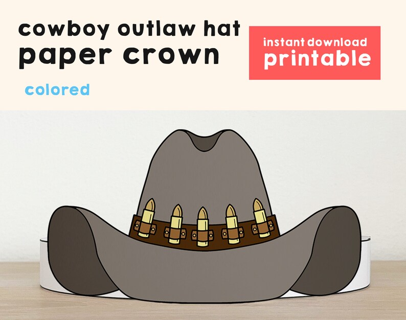 Cowboy Hat Paper Crown Party Printable Kids Craft Wild West - Etsy