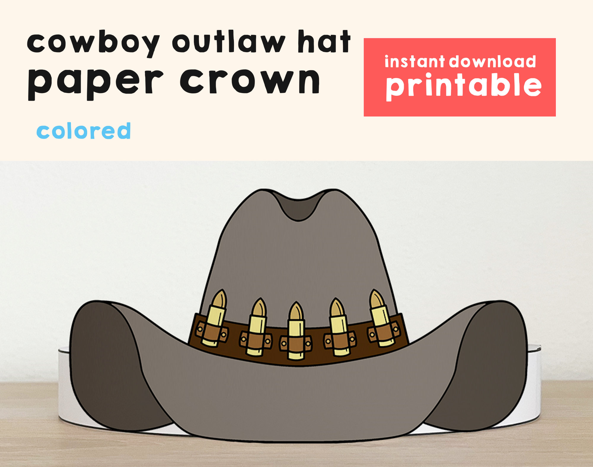Cowboy Hat Paper Crown Party Printable Kids Craft Wild West - Etsy