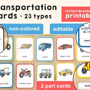 Transportation Vehicles Flash Cards Printable Montessori Materials ...