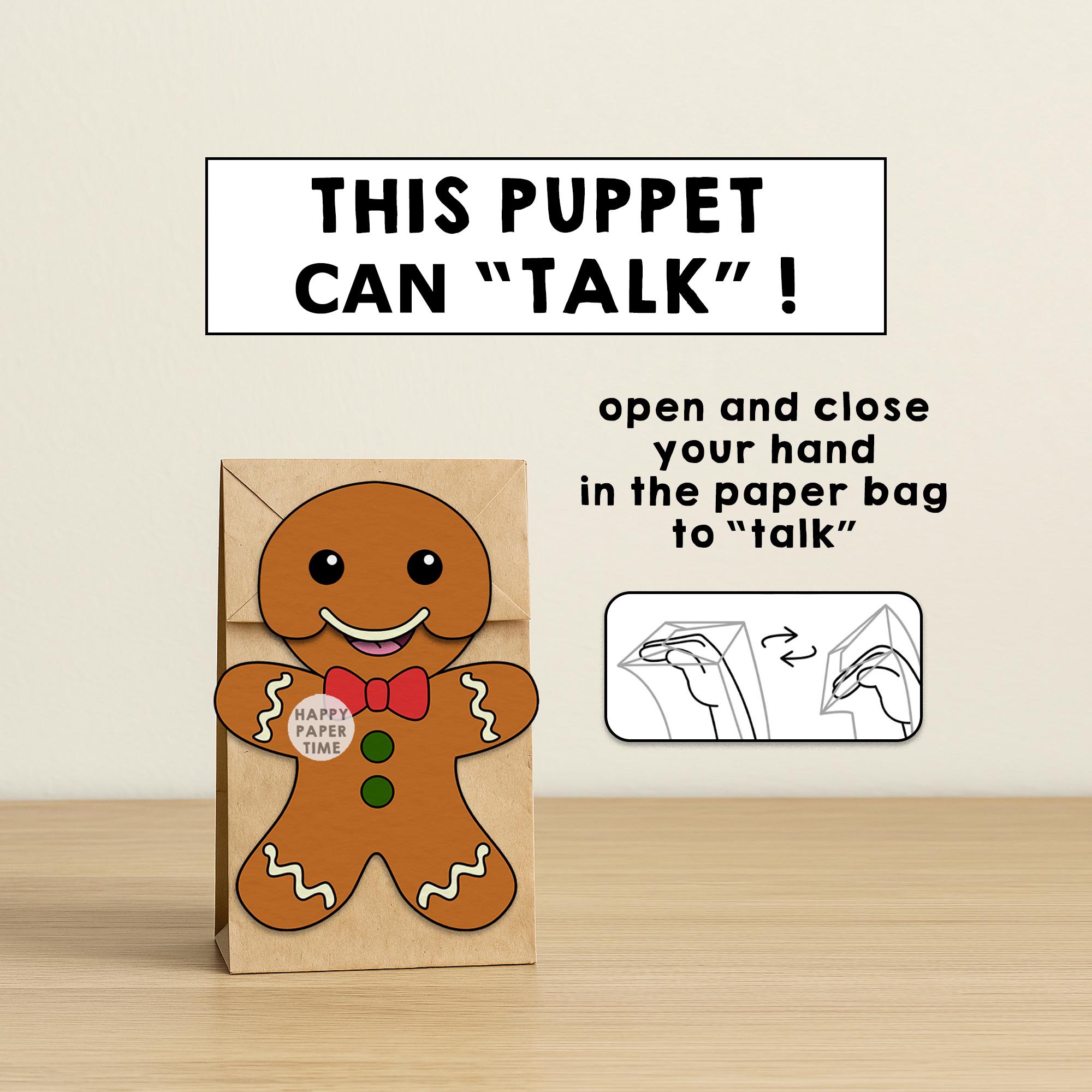 Gingerbread Man Paper Bag Puppet Christmas Printable Holiday Winter ...
