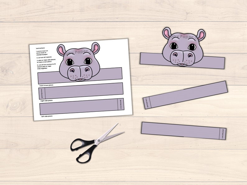 Hippo Paper Crown Party Coloring Printable Kids Craft African Birthday ...