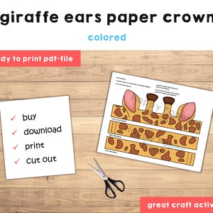 Giraffe Ears Paper Crown Party Coloring Printable Kids Craft Safari ...