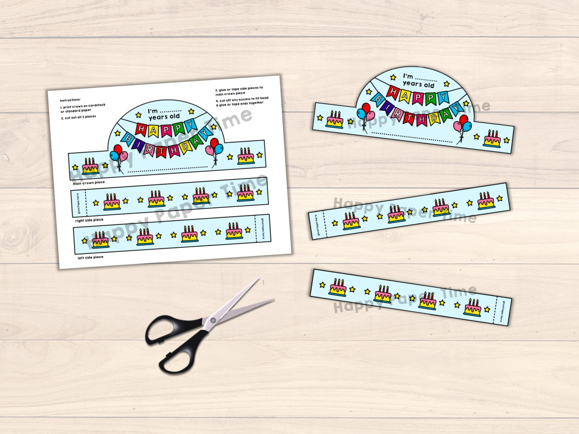 Happy Birthday Paper Crown Party Activity Printable Kids - Etsy