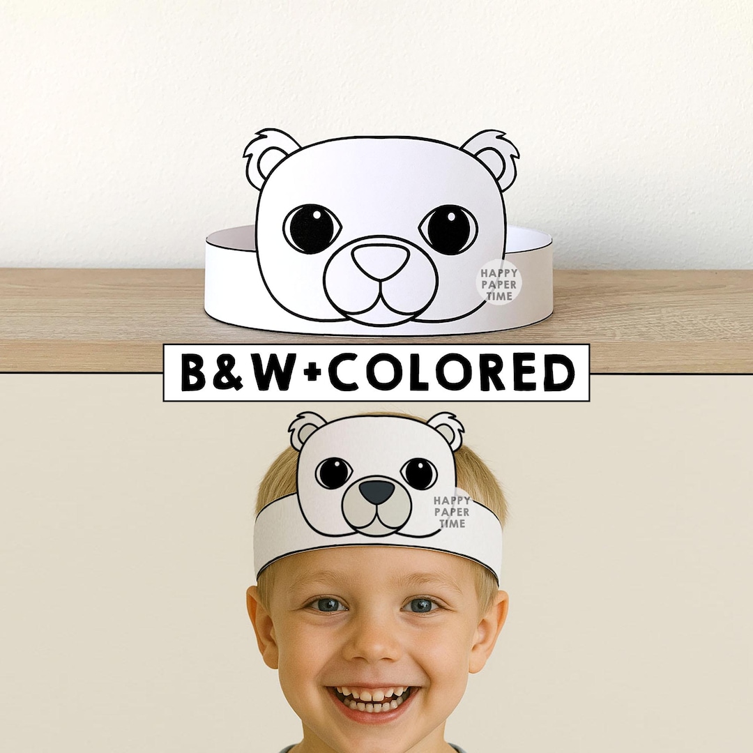 Polar Bear Paper Crown Party Coloring Paper Hat Printable Kids Craft ...