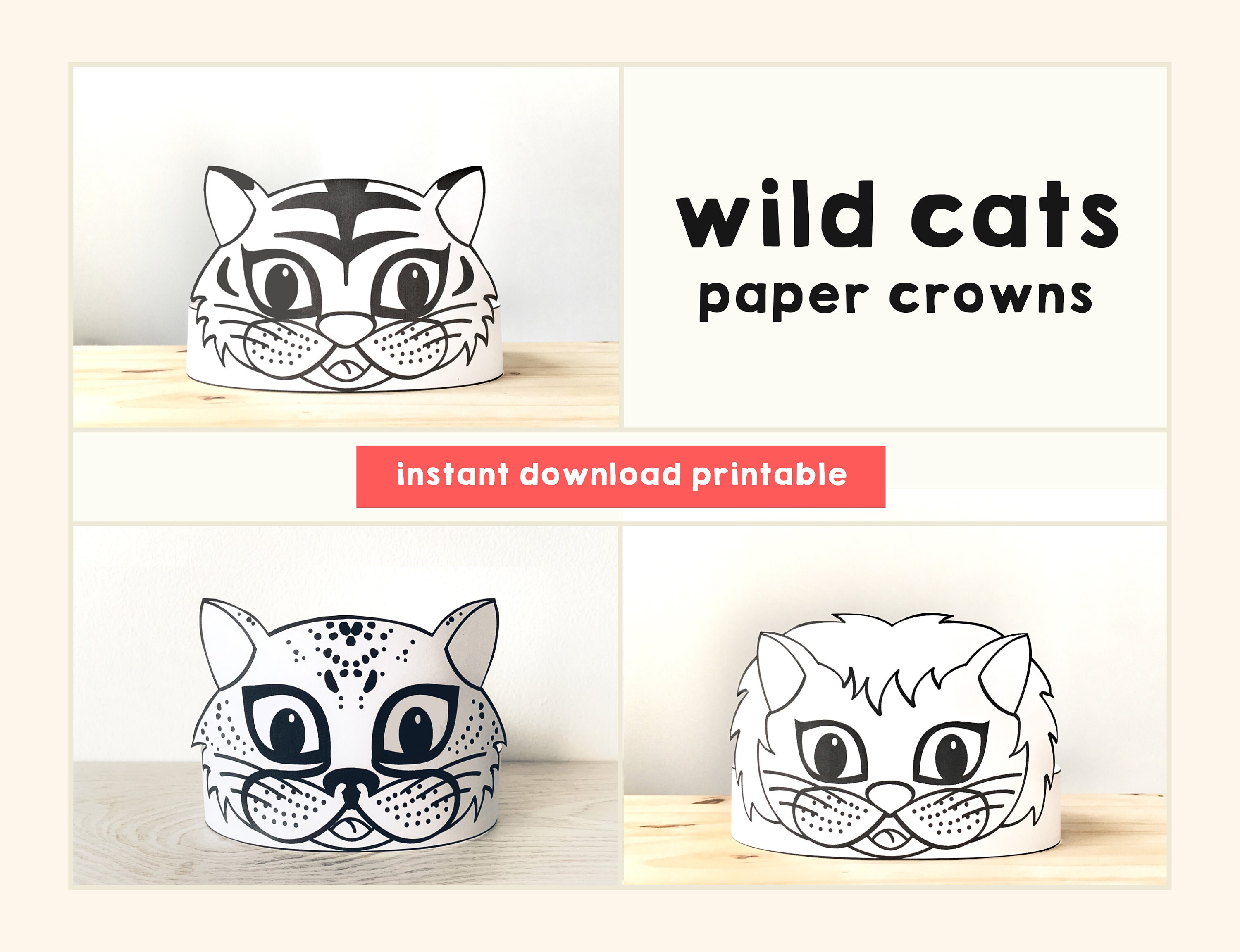 Tiger Lion Cheetah Paper Crown Party Printable Kids Craft - Etsy