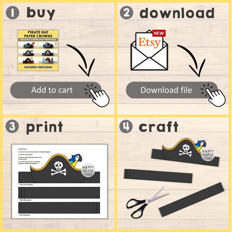 Pirate Paper Crowns Pirate Captain Parrot Printable Costume DIY Party ...