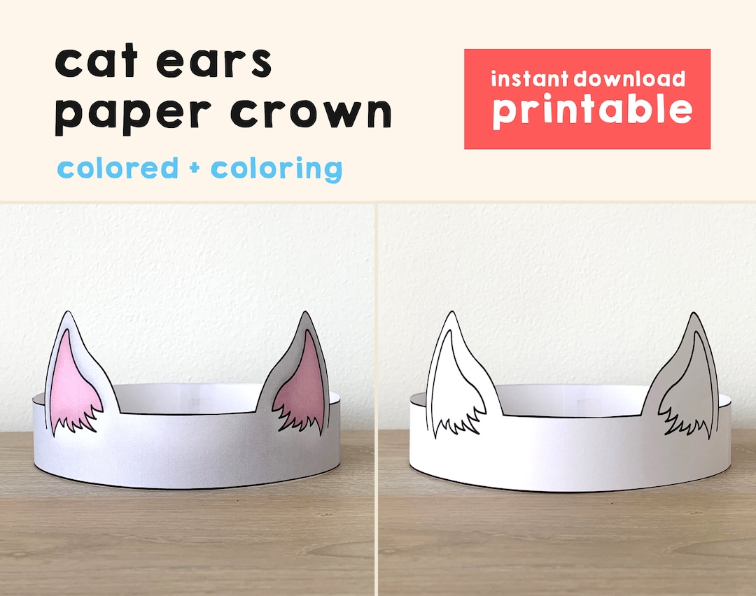Cat Ears Paper Crown Party Coloring Printable Kids Craft Kitten Pussy ...