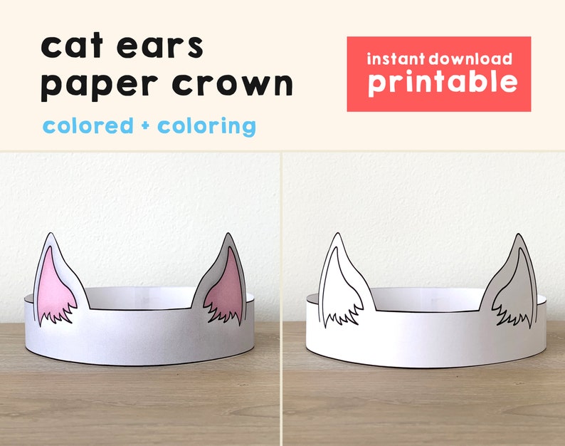 Cat Ears Paper Crown Party Coloring Printable Kids Craft - Etsy