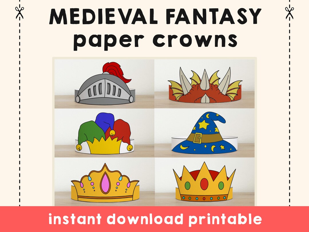 Medieval Fantasy Paper Crown Headband Knight Dragon Princess Party ...