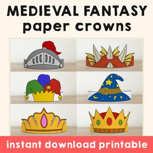 Medieval Fantasy Paper Crown Headband Knight Dragon Princess Party ...