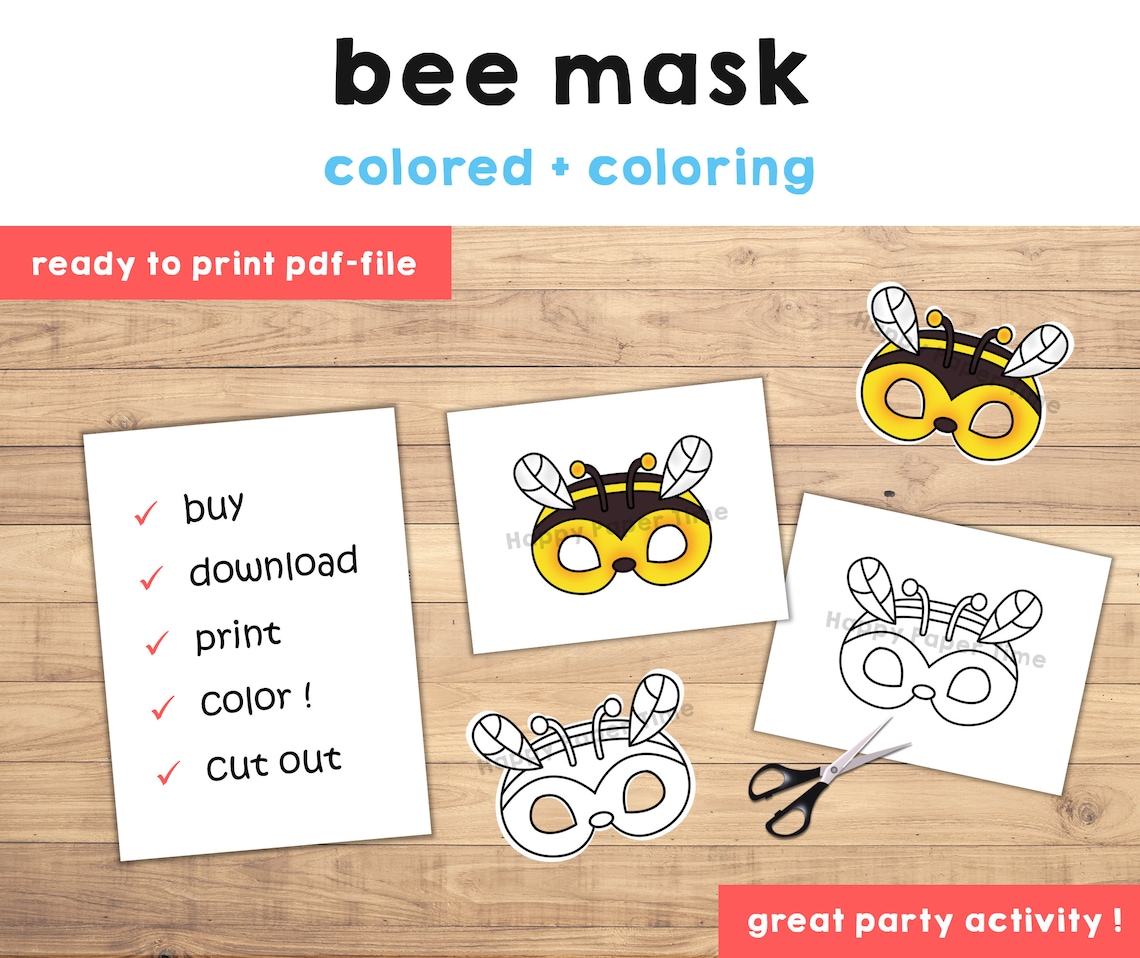 Bee Mask Costume Animal Mask Printable Party Favor Insect | Etsy